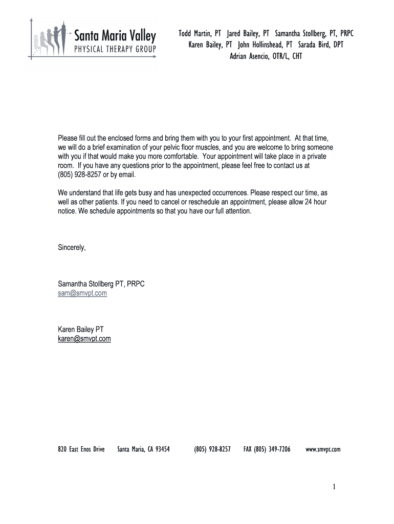 Fillable Online Todd Martin, PT Jared Bailey, PT Samantha Stollberg, PT ...