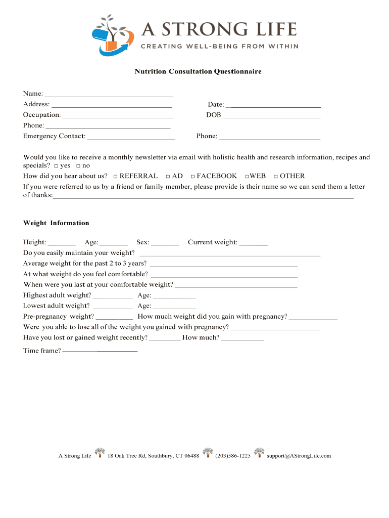 Fillable Online Nutrition Consultation Questionnaire.docx Fax Email Print - pdfFiller