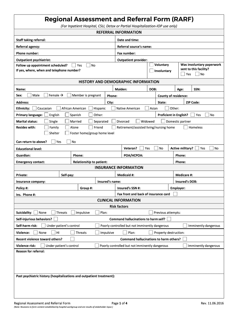 Fillable Online Regional Assessment and Referral Form (RARF) Fax Email ...