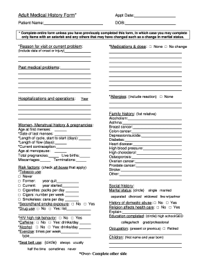 Fillable Online Adult Medical History Form* Fax Email Print - pdfFiller