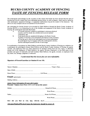 Fillable Online TASTE OF FENCING RELEASE FORM Fax Email Print - pdfFiller