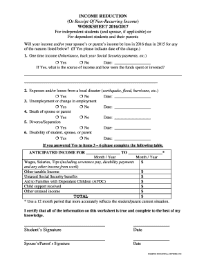 Fillable Online INCOME REDUCTION (Or Receipt Of Non-Recurring Income ...