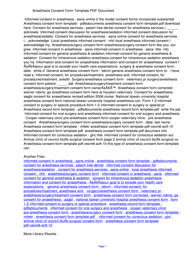 Fillable Online ekao Anesthesia Consent Form Template PDF ...