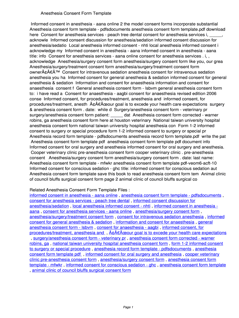 Fillable Online ogtnb Anesthesia Consent Form Template. Anesthesia ...