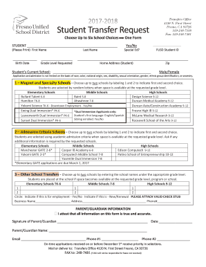 Fillable Online fresnounified Transfers Office Student Transfer Request ...