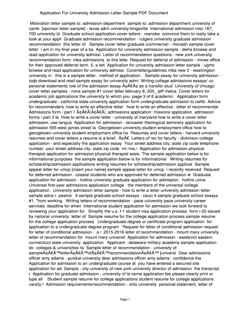 Fillable Online rjob Application For University Admission Letter Sample ...