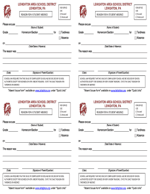 Fillable Online Excuse Form - Mahoning Elementary School Fax Email ...