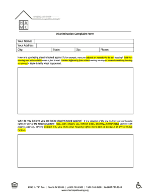 Fillable Online maricopahousing Discrimination Complaint Form Your Name ...