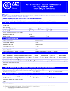 Fillable Online education act gov Short Stay (5-10 weeks) - 2017 ...