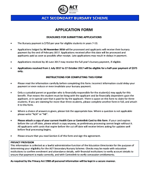 Fillable Online education act gov ACT Secondary Bursary Scheme Application Form. ACT Secondary ...