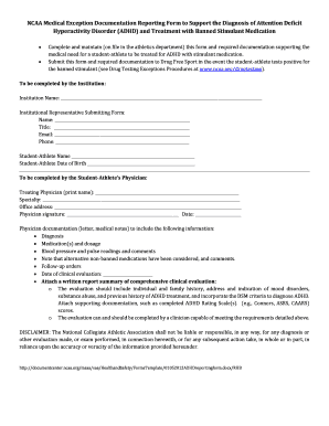 Fillable Online wm NCAA Medical Exception Documentation Reporting Form to ... - wm Fax Email ...