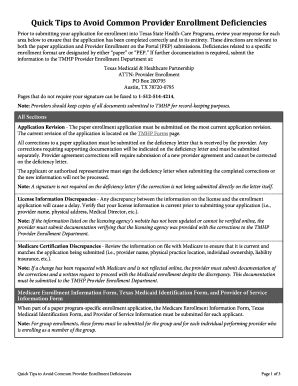 Fillable Online Quick Tips to Avoid Common Provider Enrollment ...