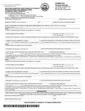 Fillable Online Welfare Exemption Supplemental Affidavit, Organizations ...