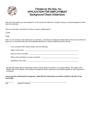 Fillable Online Application for Employment Background Check Addendum ...