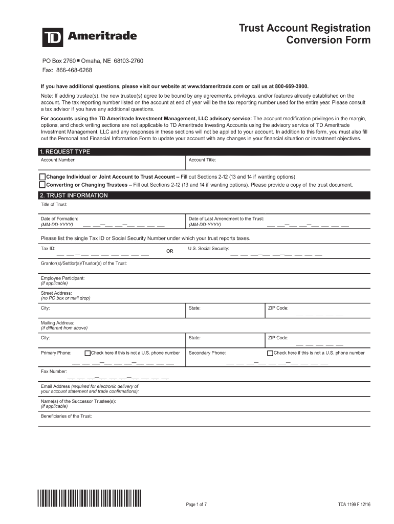 Fillable Online Trust Account Registration Conversion Form Fax Email ...