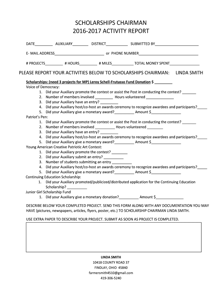 Fillable Online ohiovfw SCHOLARSHIPS CHAIRMAN Fax Email Print - pdfFiller