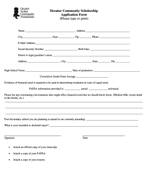 Fillable Online General Scholarship Application Form - USD 294 Fax Email Print - pdfFiller
