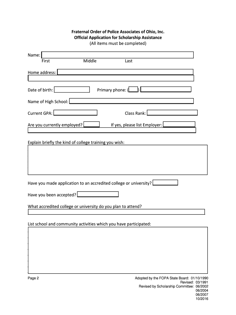 Fillable Online fopohio FRATERNAL ORDER OF POLICE ASSOCIATES OF OHIO ...