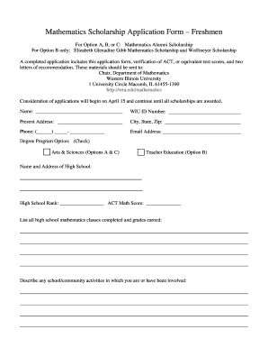Fillable Online wiu Mathematics Scholarship Application Form Freshmen ...