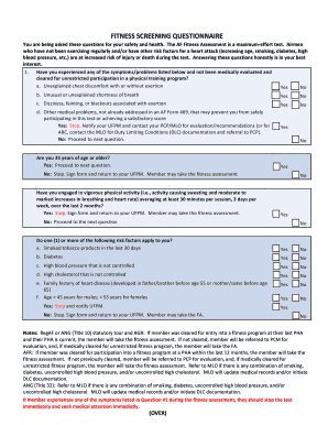 Fillable Online FITNESS SCREENING QUESTIONNAIRE 2 Fax Email Print ...
