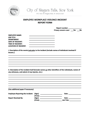 Fillable Online EMPLOYEE WORKPLACE VIOLENCE INCIDENT REPORT FORM Fax ...