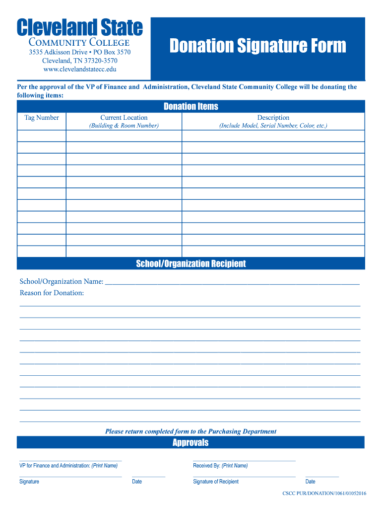 Fillable Online clevelandstatecc Donation Signature Form Fax Email Print - pdfFiller