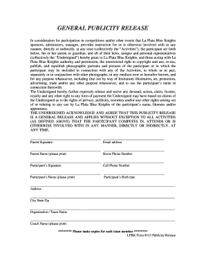 Fillable Online GENERAL PUBLICITY RELEASE Fax Email Print - pdfFiller