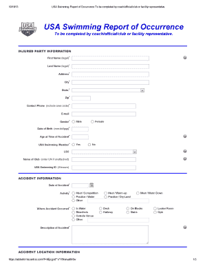 Fillable Online USA Swimming Report of Occurrence To be completed by ...