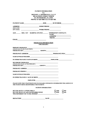 Fillable Online Patient Information - Name, Address - Insurance ...