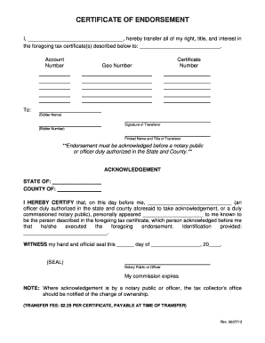 Fillable Online CERTIFICATE OF ENDORSEMENT - s3.amazonaws.com Fax Email Print - pdfFiller