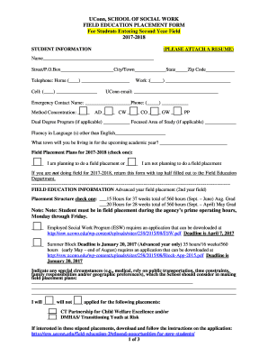 Fillable Online ssw uconn Field Education Placement Form for Students Entering 2nd yr field ...