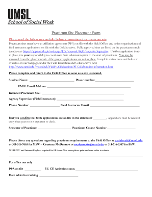 Fillable Online umsl Practicum Site Placement Form - University of Missouri ... Fax Email Print ...