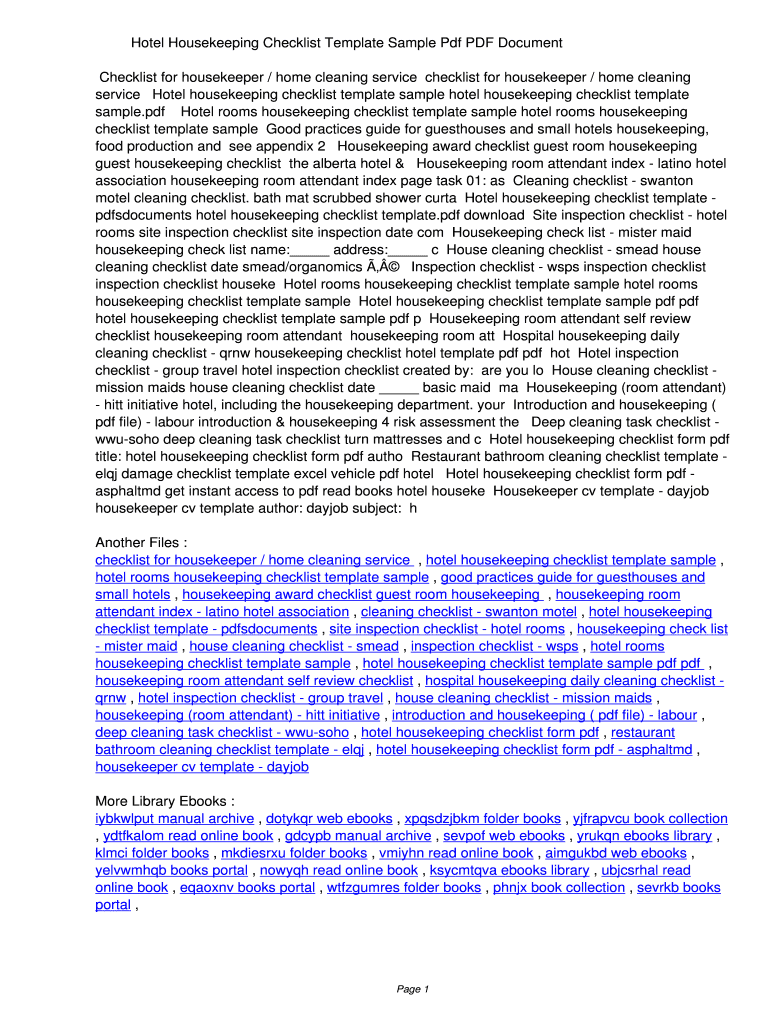Fillable Online bnep Hotel Housekeeping Checklist Template Sample Pdf ...