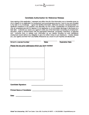 Fillable Online Candidate Authorization for Reference Release Fax Email ...