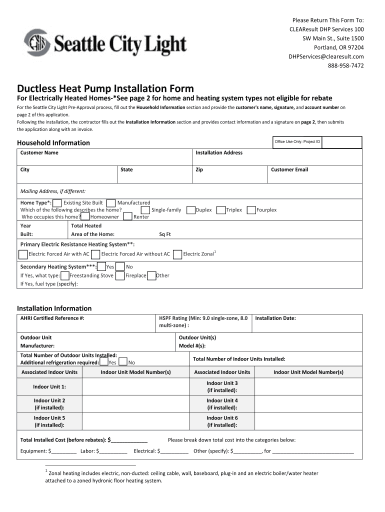 Fillable Online seattle Ductless Heat Pump Installation Form - City of ...