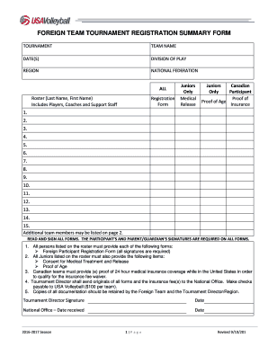 Fillable Online FOREIGN TEAM TOURNAMENT REGISTRATION SUMMARY FORM Fax Email Print - pdfFiller