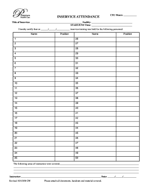 Fillable Online forms petersenhealthcare Inservice Attendance Form ...