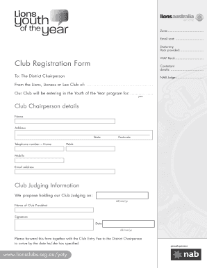 Fillable Online Club Registration Form - lionsclubs.org.au Fax Email ...