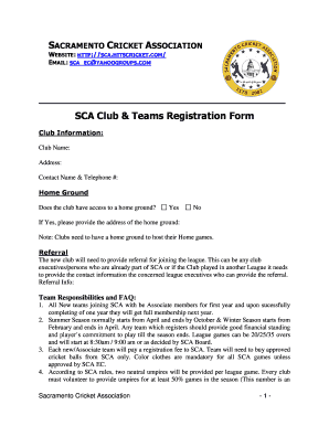 Fillable Online SCA Club & Teams Registration Form Fax Email Print ...