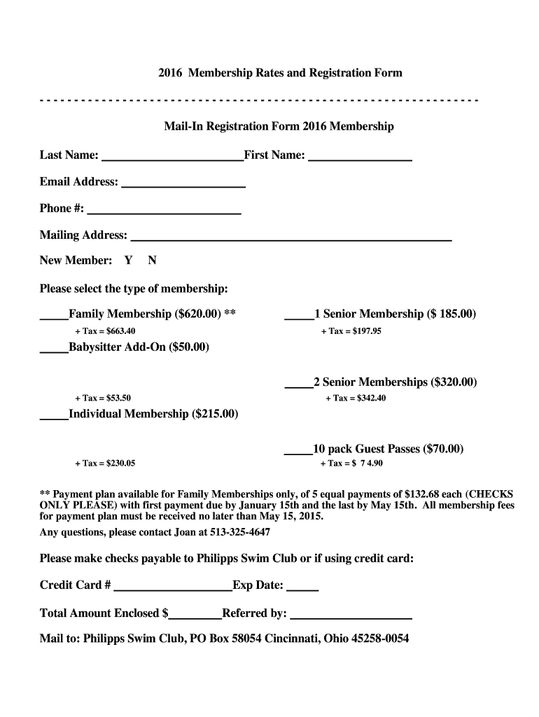 Fillable Online 2016 Membership Rates and Registration Form Fax Email ...