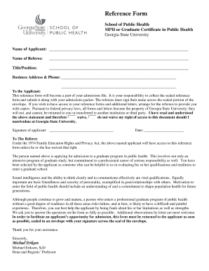 Fillable Online publichealth gsu Reference Form - School of Public ...