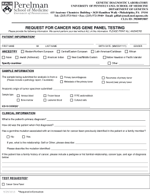 Fillable Online med upenn REQUEST FOR CANCER NGS GENE PANEL TESTING ...