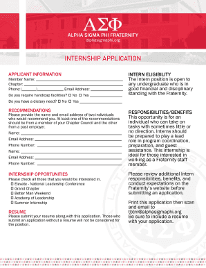 Fillable Online INTERNSHIP APPLICATION - Alpha Sigma Phi HQ Fax Email ...