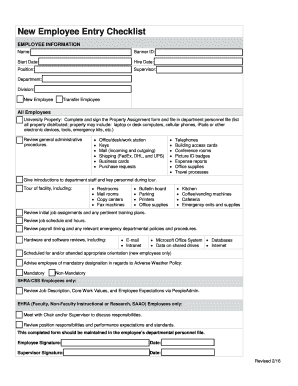 Fillable Online ecu New Employee Entry Checklist Fax Email Print ...