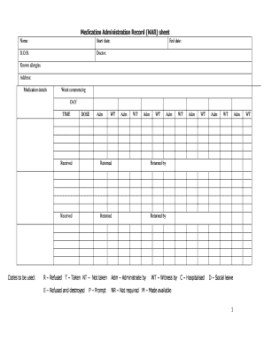 Fillable Online Medication Administration Record (MAR) sheet Fax Email ...