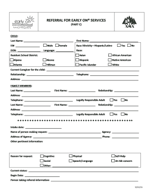 Fillable Online REFERRAL FOR EARLY ON SERVICES - amaesd.org Fax Email ...