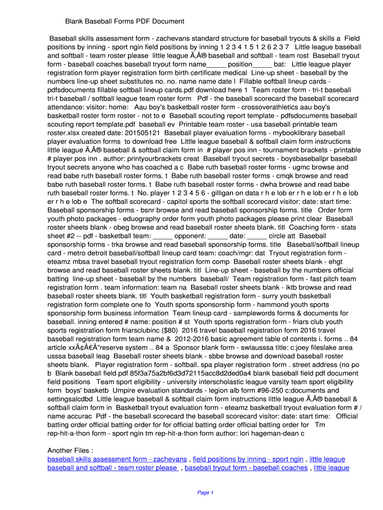Fillable Online quem Blank Baseball Forms PDF ...