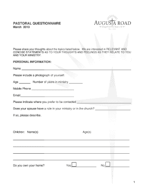 Fillable Online PASTORAL QUESTIONNAIRE Fax Email Print - pdfFiller