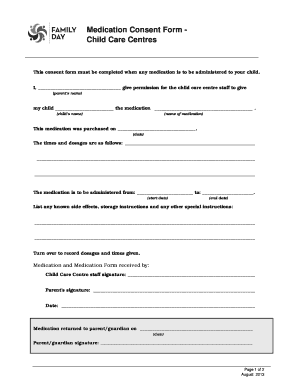 Fillable Online Medication Consent Form - Child Care Centres - Family Day Fax Email Print ...