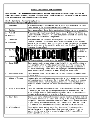 Fillable Online Divorce Information and Worksheet This worksheet is ...